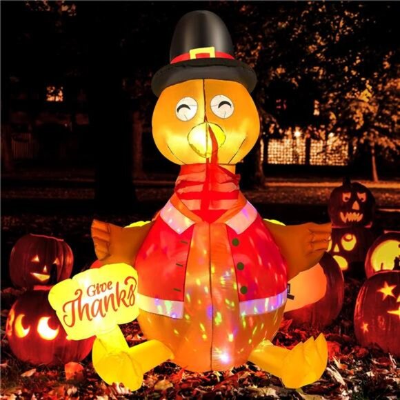 Holiday | 6ft Inflatable Turkey W Hat And Colorful Led Lights Blow Up ...